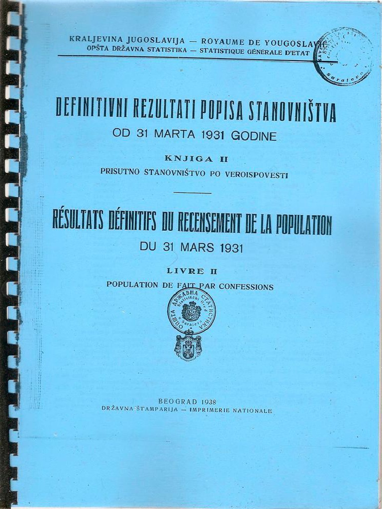 1931 - Popis Stanovnistva Kraljevine Jugoslavije