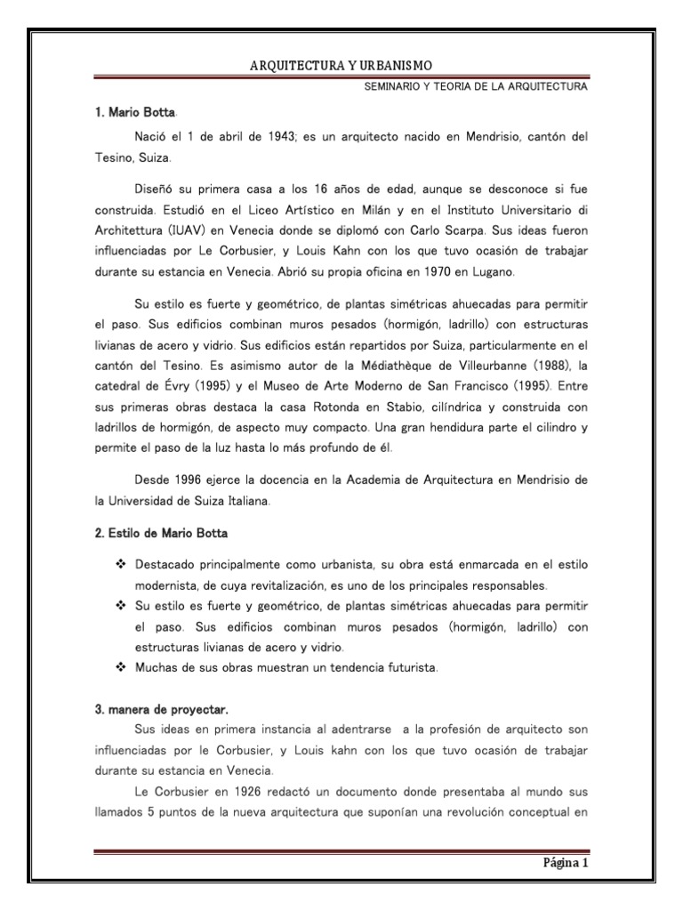 Obras destacadas de Mario Botta | PDF | Medios de arte | Diseño ...