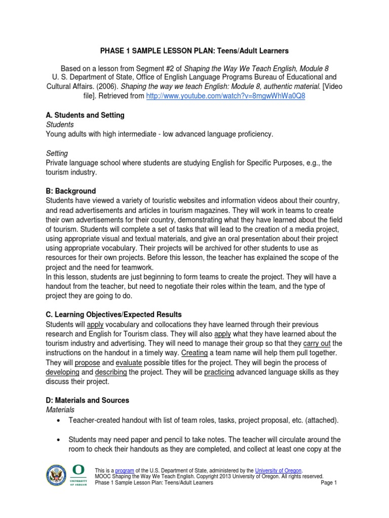 Phase1 Lesson Plan Sample-Teen-Adult PDF | PDF | Massive Open Online ...
