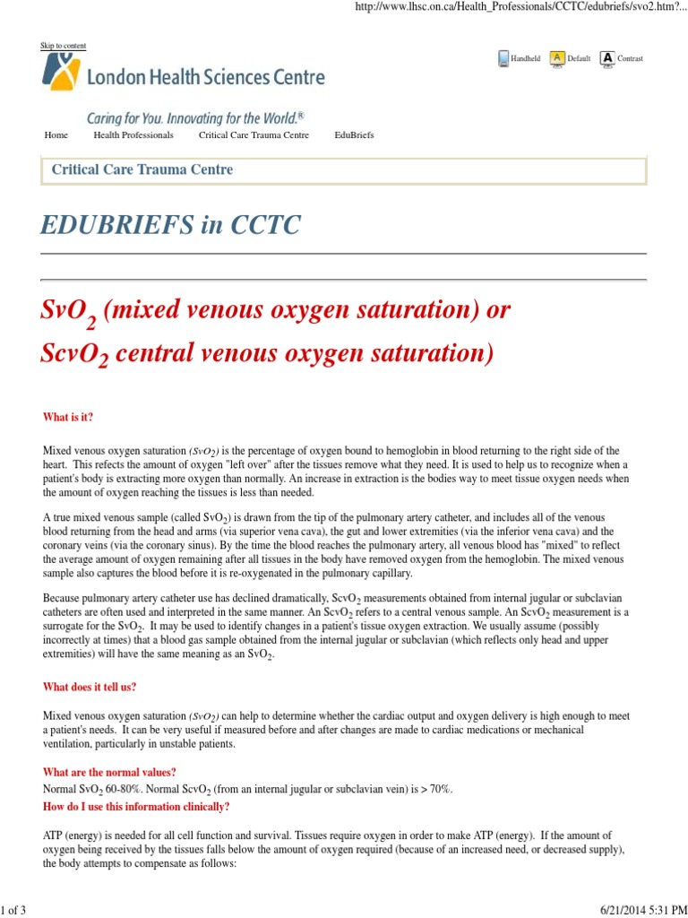 Edubriefs in CCTC: Svo (Mixed Venous Oxygen Saturation) or Scvo Central ...