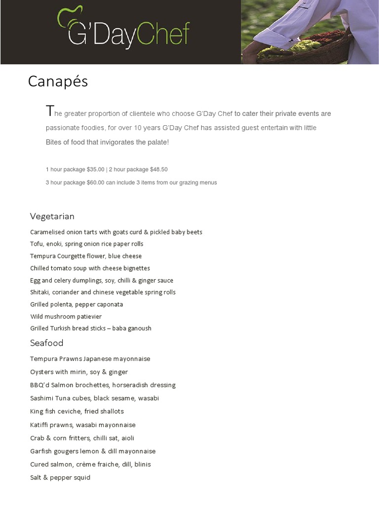 Canapes Menu New 2014 | PDF