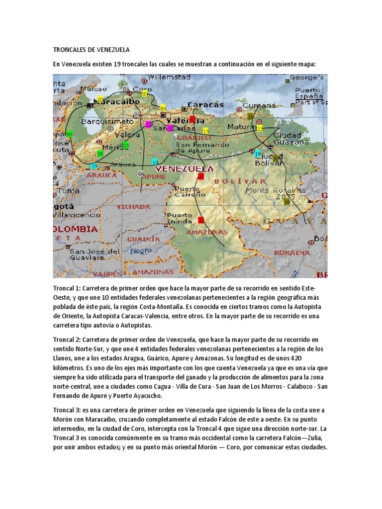 Troncales de Venezuela | PDF | Venezuela | Transporte por carretera
