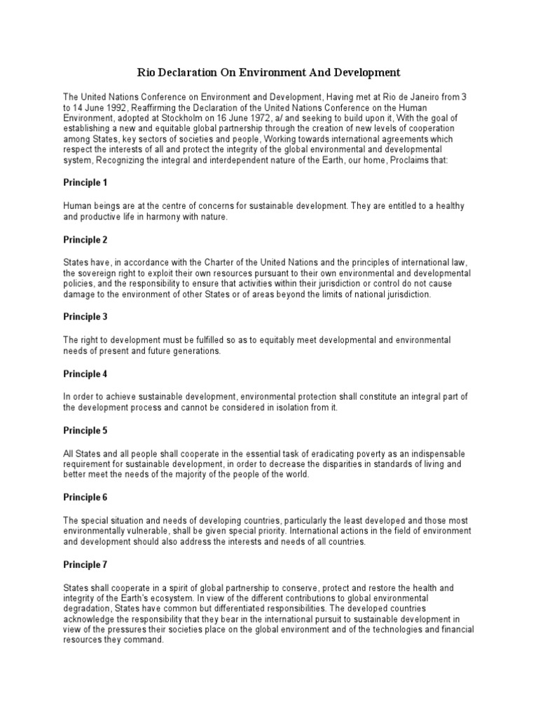 Rio Declaration On Environment and Development | PDF | Environmentalism ...