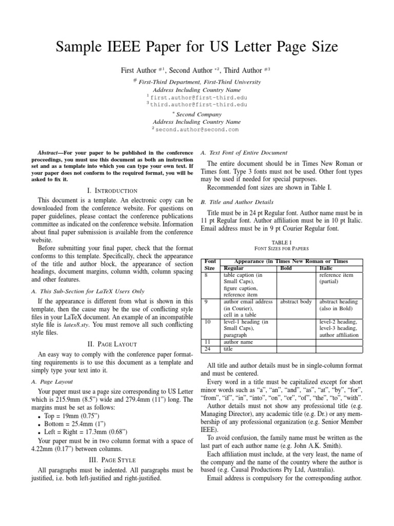 Sample IEEE Paper For US Letter Page Size: First Author, Second Author ...
