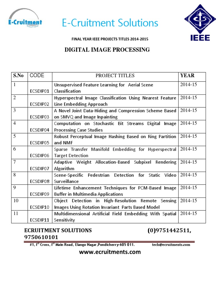 E-Cruitment Solutions: Digital Image Processing | Download Free PDF | Data Compression | Image ...