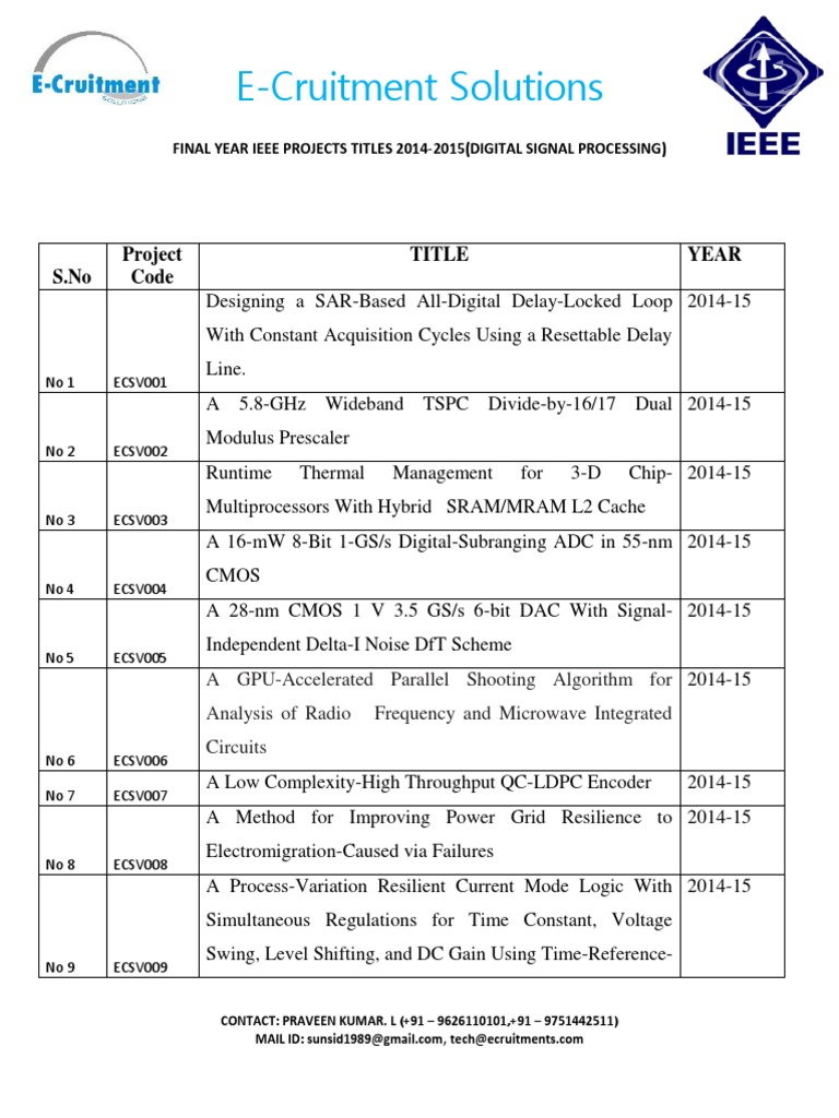2014-15 Ieee Projects List, Bulk Ieee Projects For Vlsi, Ieee Projects ...