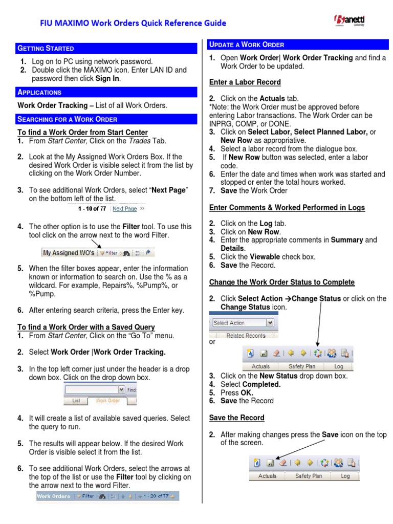 FIU MAXIMO Work Orders Quick Reference Guide: G S U W O | PDF | System ...