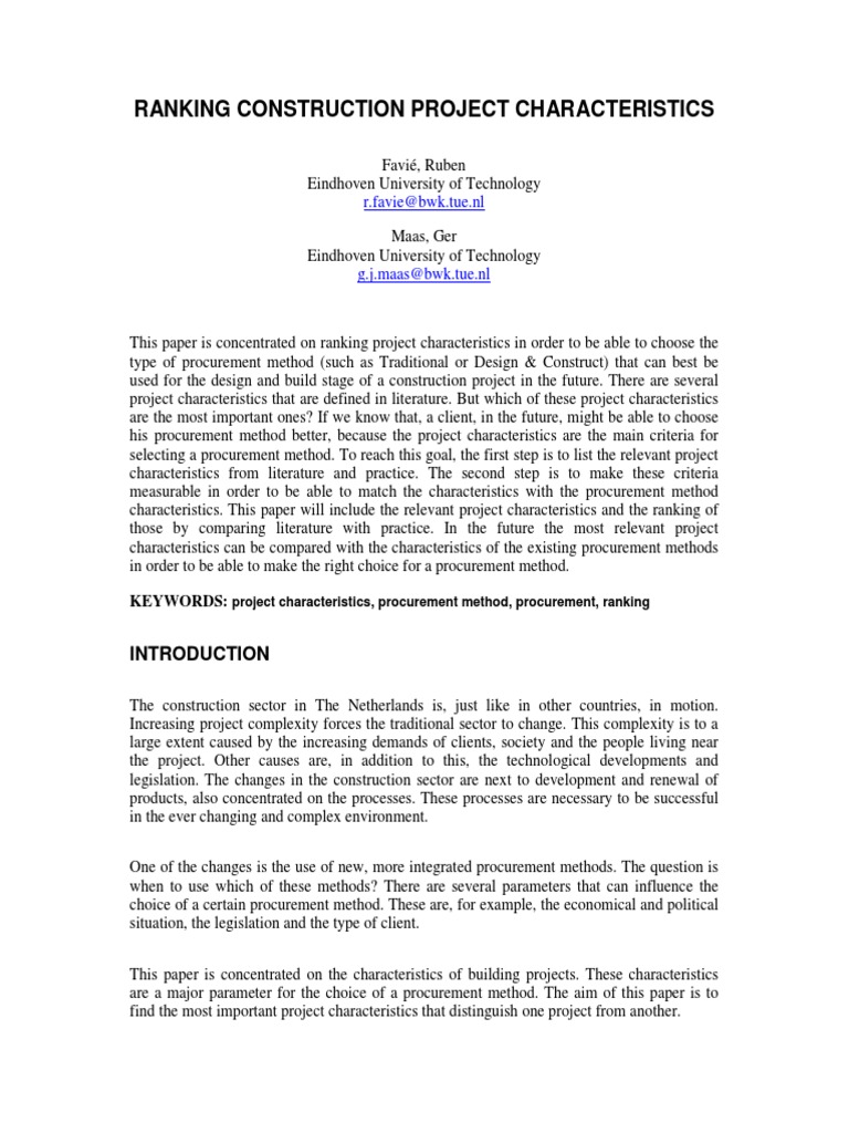 Cib2008 - Ranking Construction Project Characteristics | Download Free ...