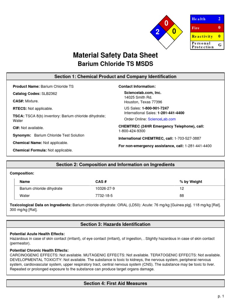 msds BaCl2 | Toxicity | Personal Protective Equipment