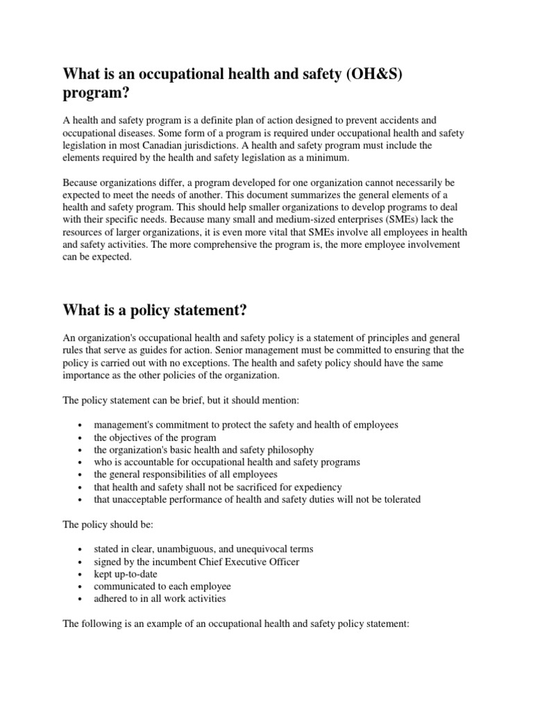 What Is An Occupational Health and Safety (OH&S) Program? | PDF ...