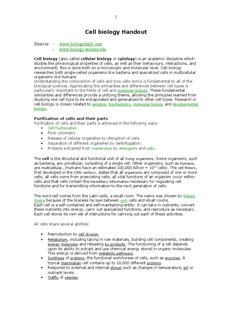 Cell Biology Handout - 1 | PDF | Phosphorylation | Cell (Biology)