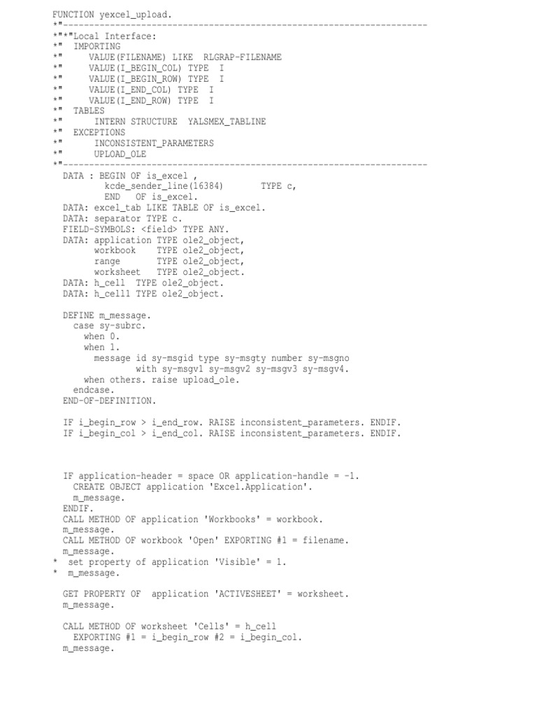 Yexcel Upload IN ABAP | PDF | Microsoft Excel | Data Management