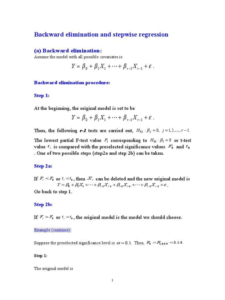 Backward Elimination and Stepwise Regression | PDF | Correlation And Dependence | Regression ...