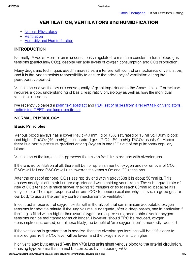 Ventilation, Ventilators and Humidfication | PDF