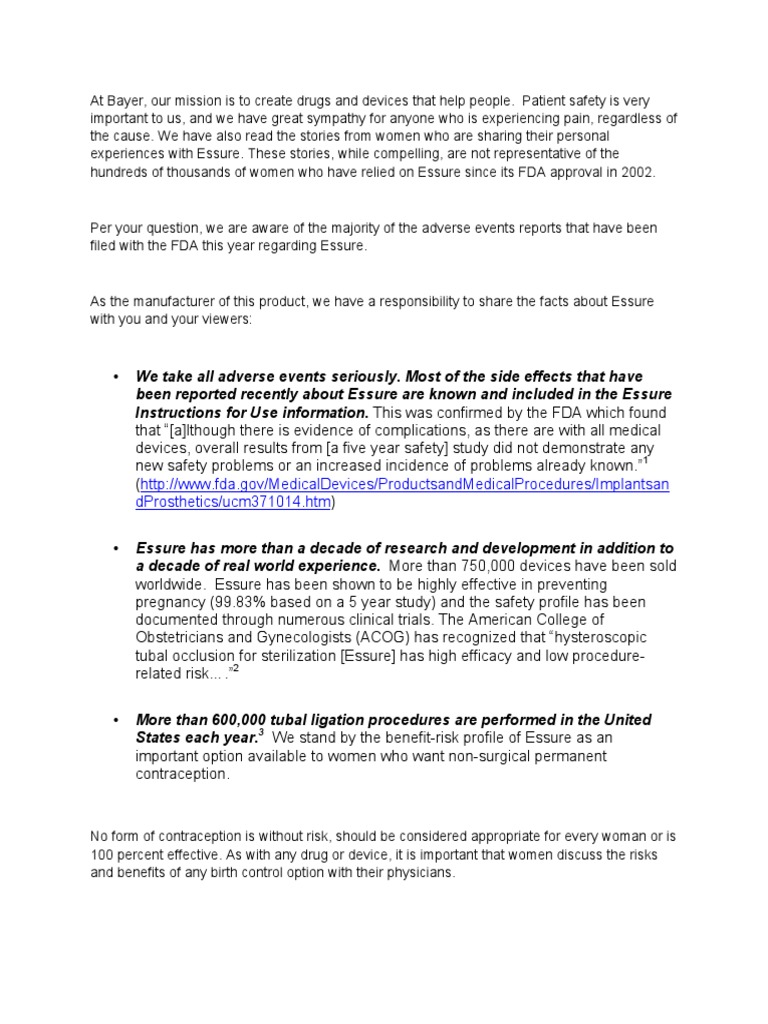 Bayer Statement | PDF | Birth Control | Pregnancy