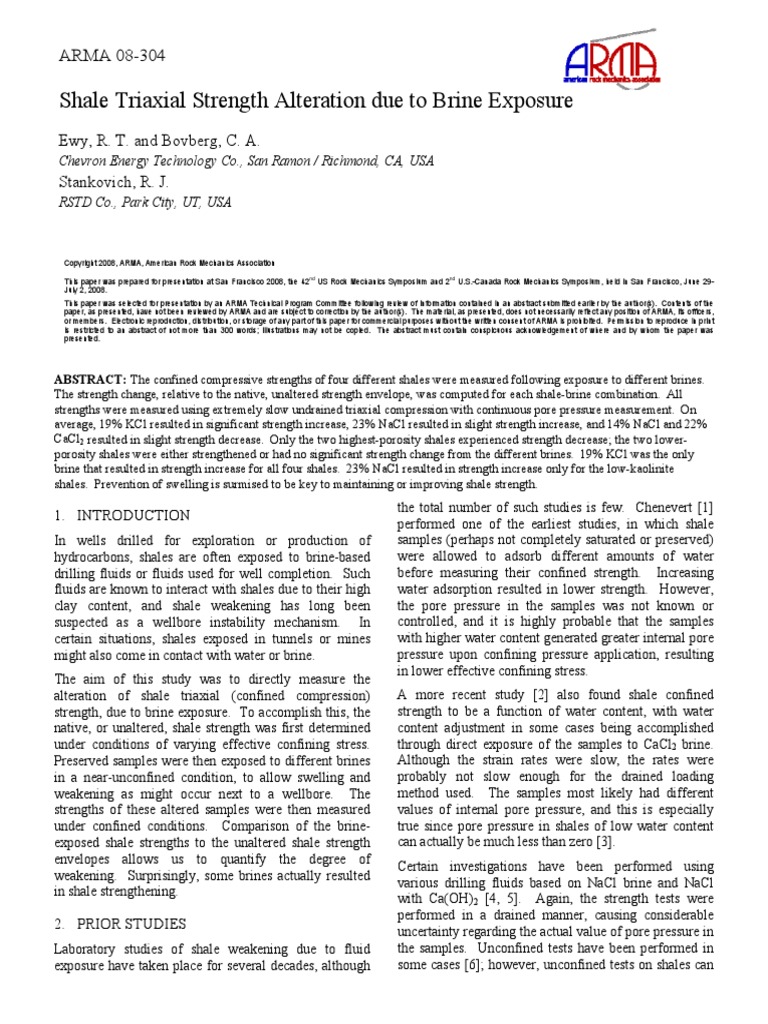 Shale Triaxial Strength Alteration Due To Brine Exposure | PDF | Sodium ...