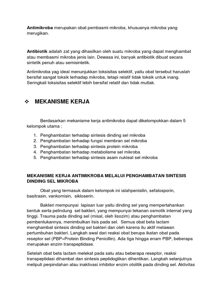 Mekanisme Kerja Antimikroba dan Antibiotik | PDF