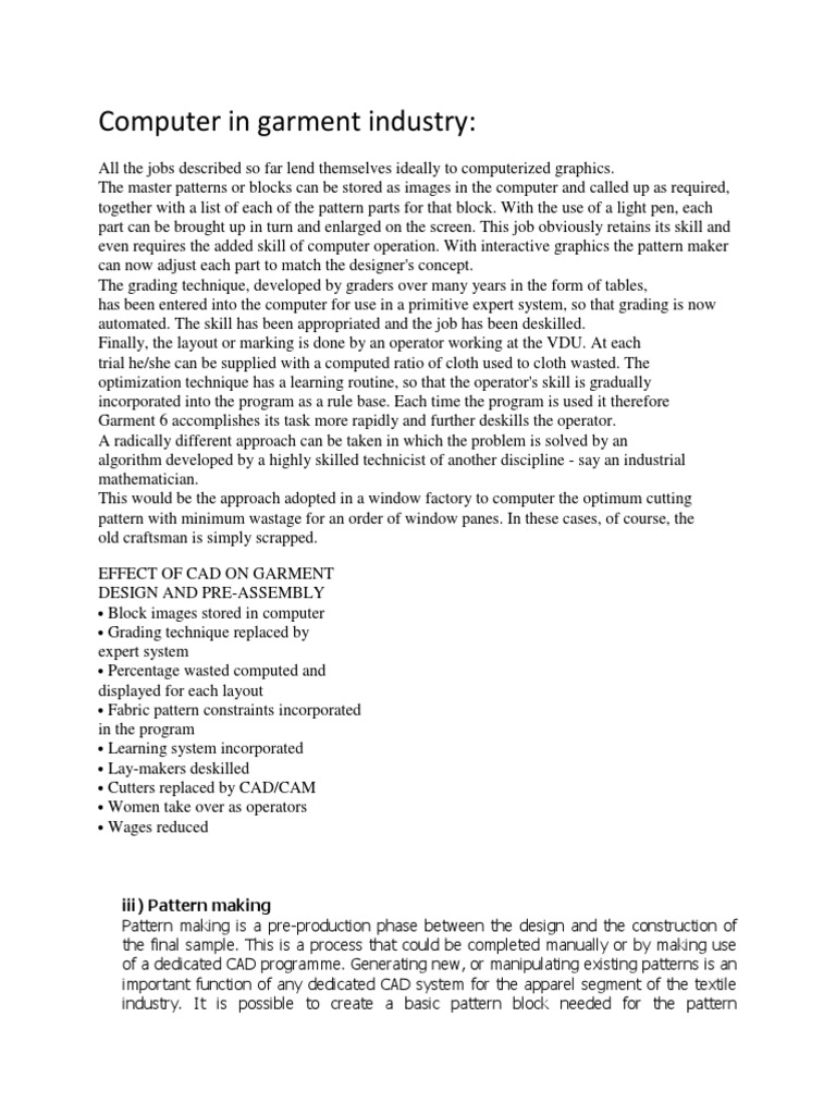 Objective of Marker Planning and Marker Making | PDF | Computer Aided ...