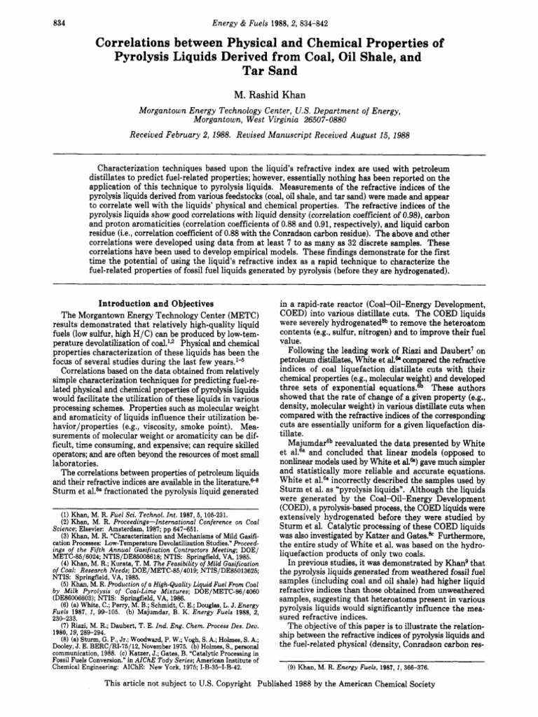 Correlations Between Physical and Chemical Properties of Pyrolysis Liquids Derived From Coal ...