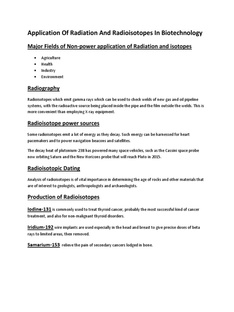 Application of Radiation and Radioisotopes in Biotechnology | PDF ...