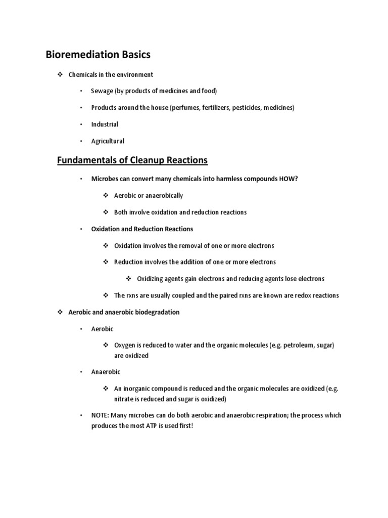 Bioremediation Basics: Fundamentals of Cleanup Reactions | PDF | Redox ...