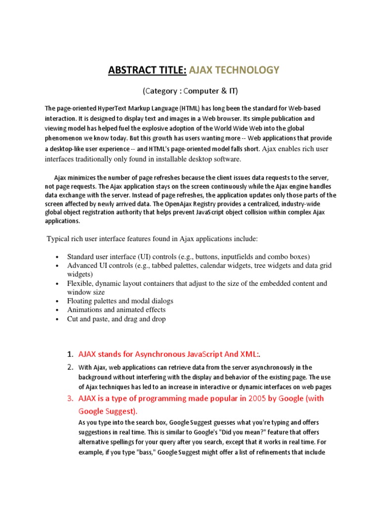 Abstract Title:: Ajax Technology | PDF | Ajax (Programming) | Java Script