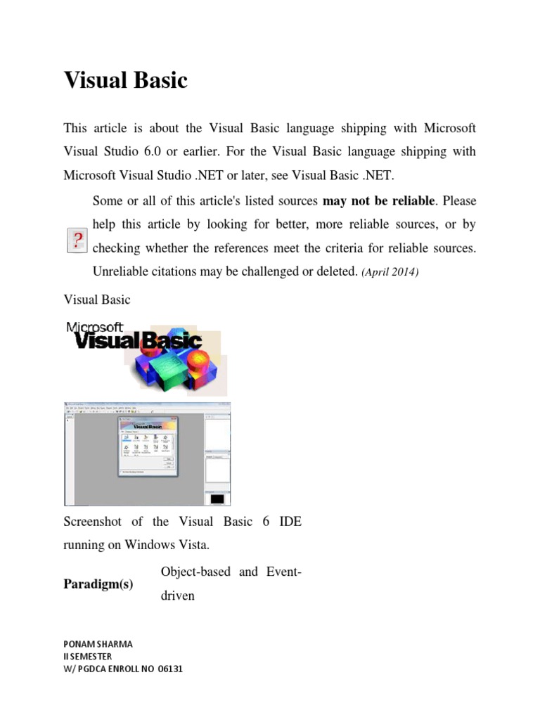 Ponam Sharma | Download Free PDF | Visual Basic .Net | Visual Basic For ...