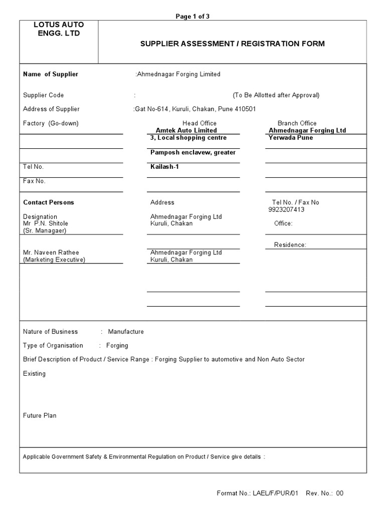 Supplier Registration Form | PDF