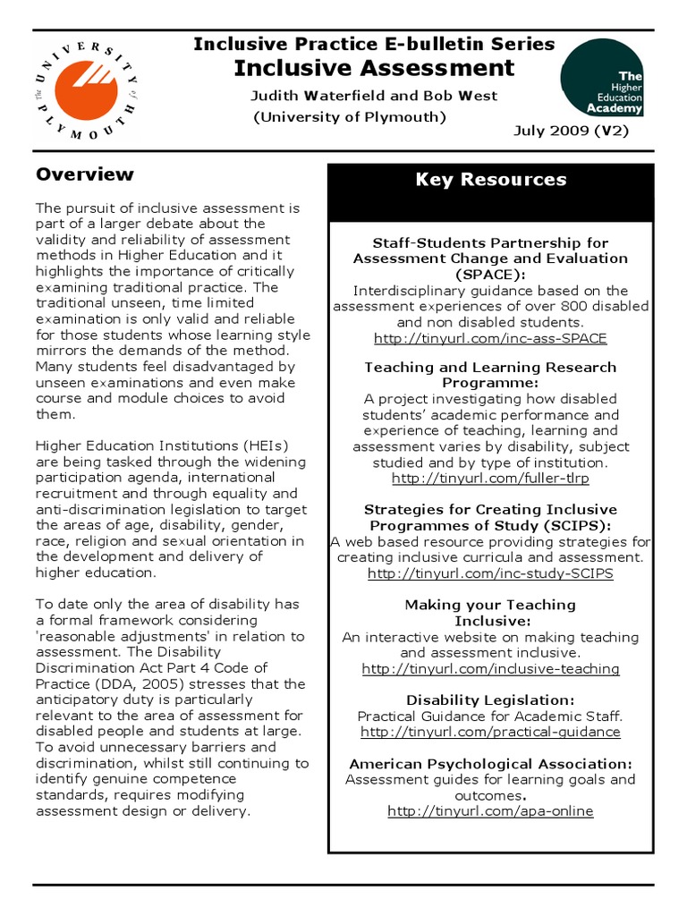 Assessing Students Inclusively | PDF | Educational Assessment ...