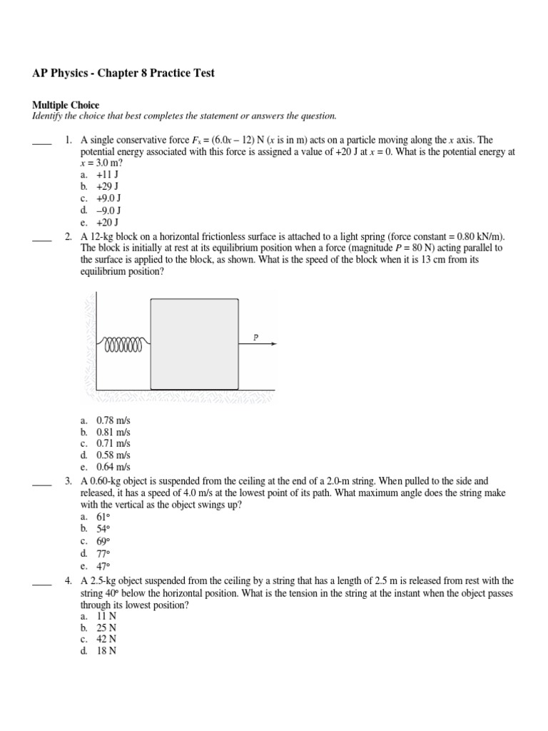 AP Physics - Chapter 8 Practice Test: Multiple Choice | PDF | Force | Mass