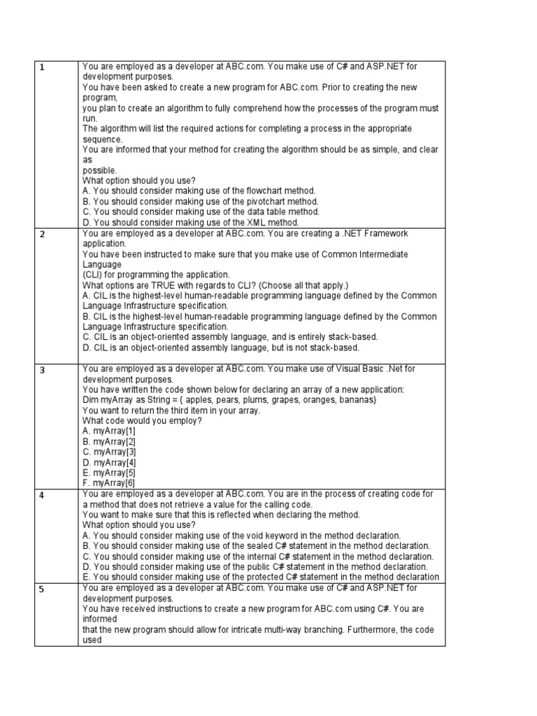 Mta 98-361 Exam Prep | PDF | Control Flow | C Sharp (Programming Language)