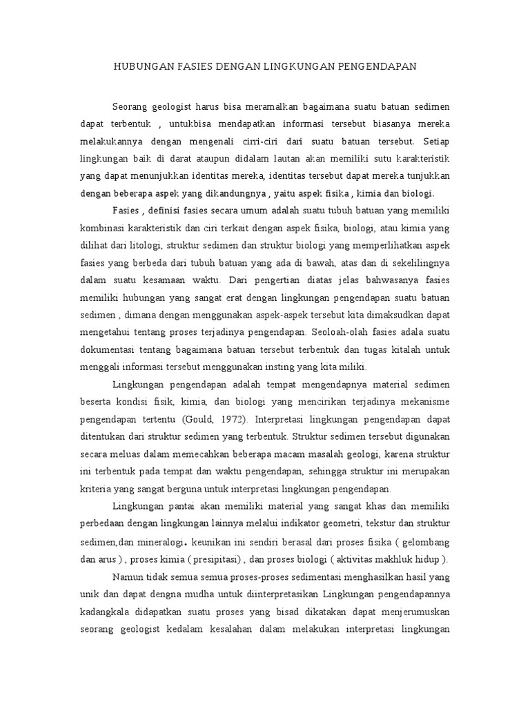 Hubungan Fasies Dengan Lingkungan Pengendapan | PDF