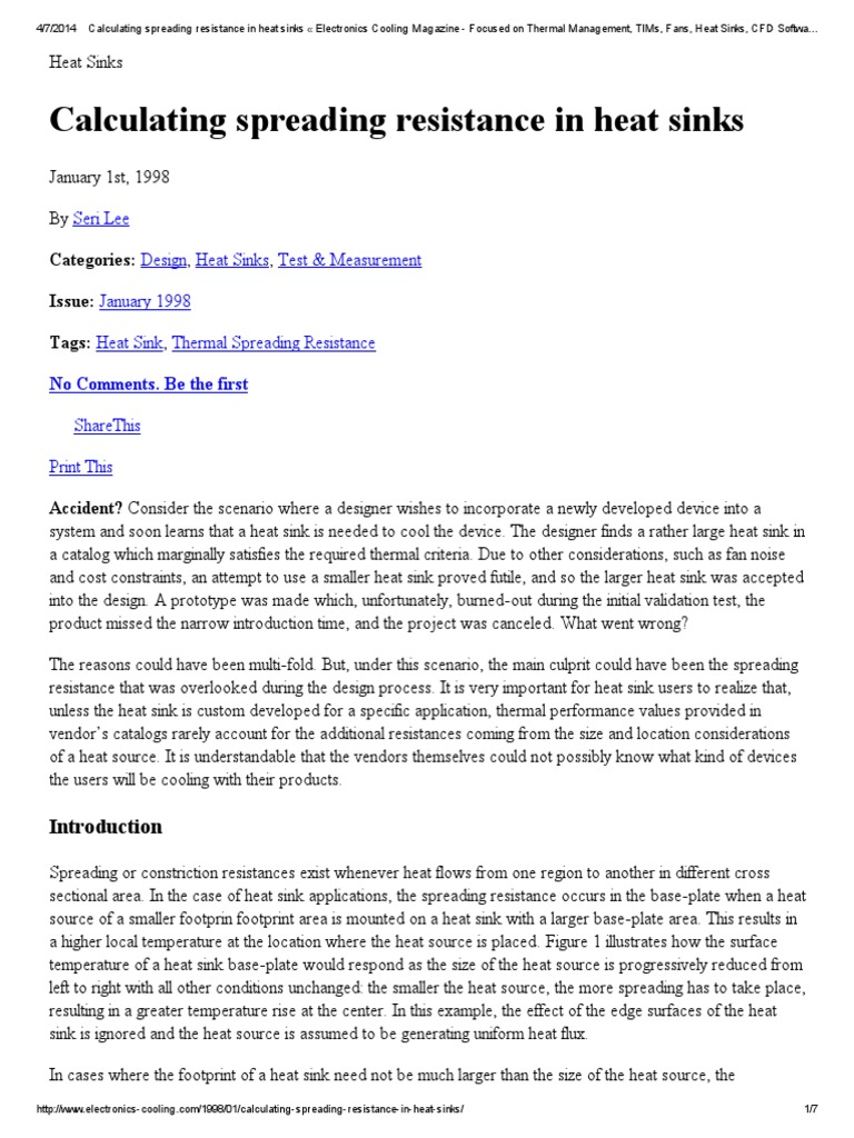 Calculating Spreading Resistance in Heat Sinks | PDF | Heat ...