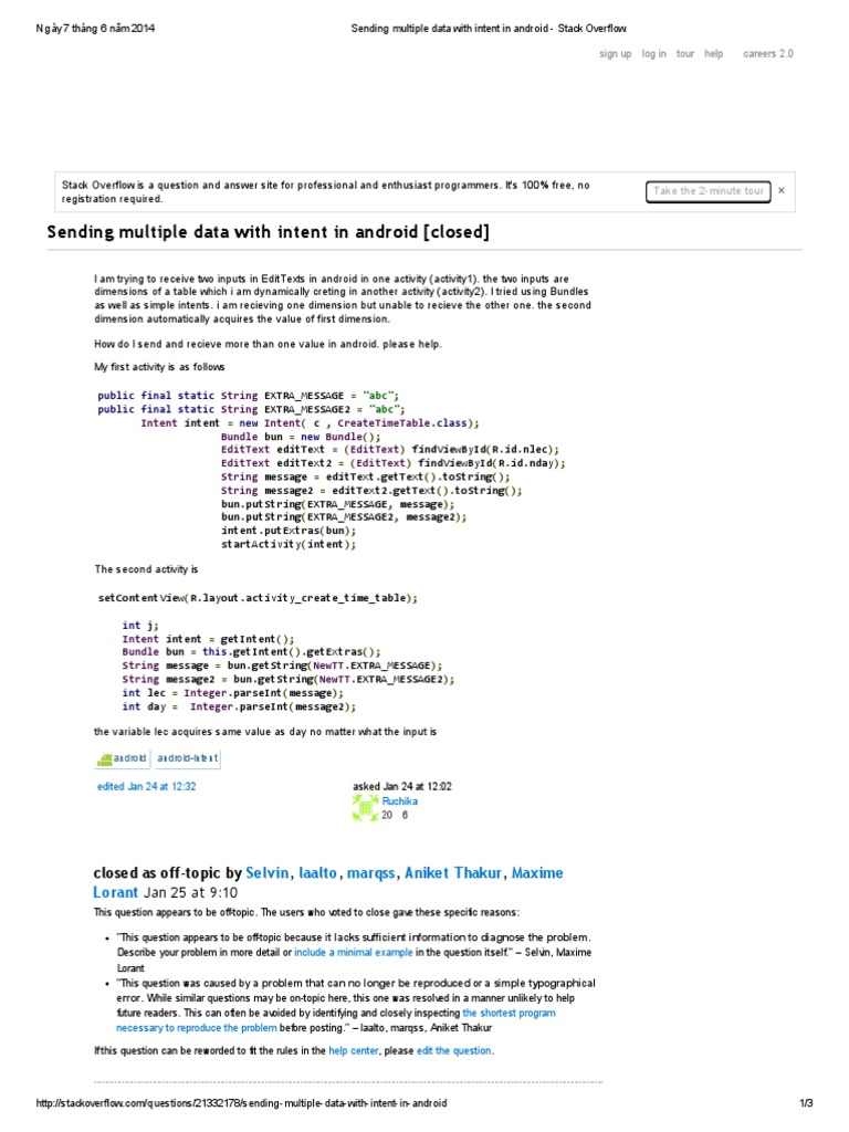 Sending Multiple Data With Intent In Android Stack Overflow Pdf Software Development
