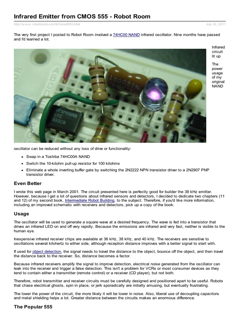 Infrared Emitter From CMOS 555 Robot Room | PDF | Electronic Circuits ...