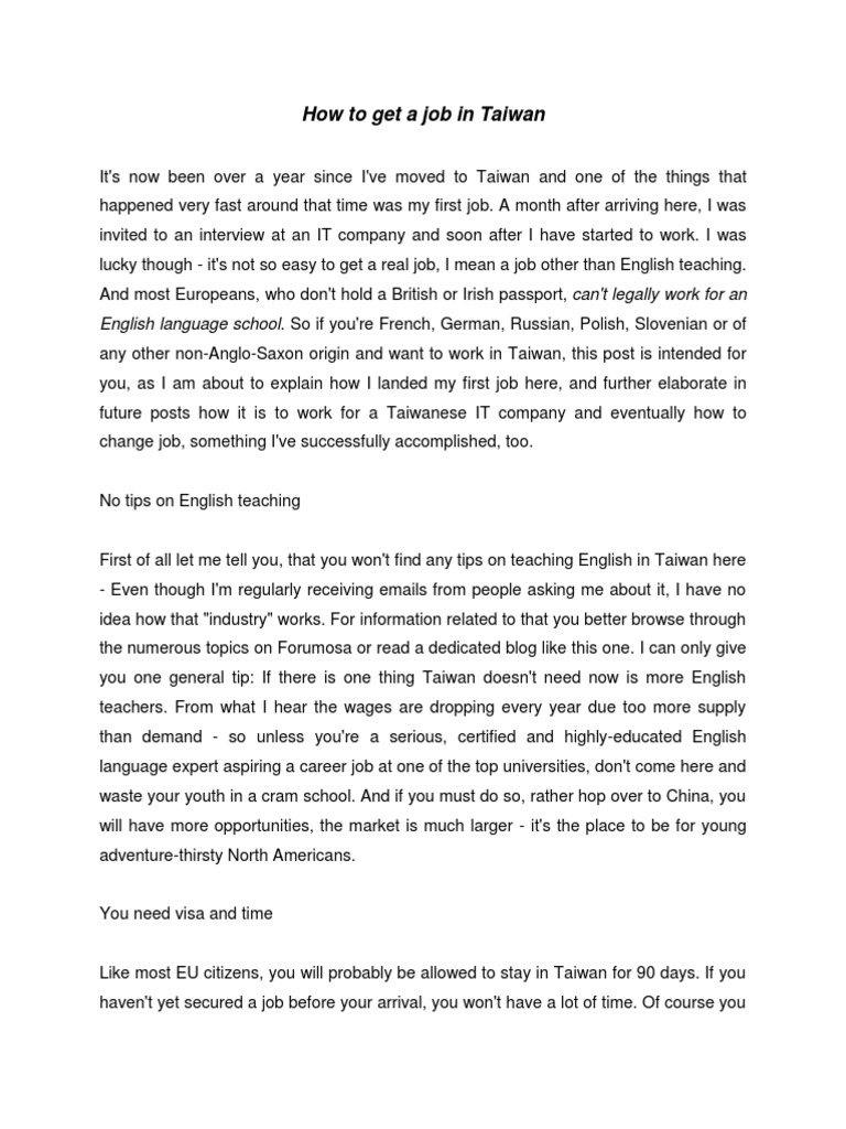 How To Get A Job in Taiwan | PDF