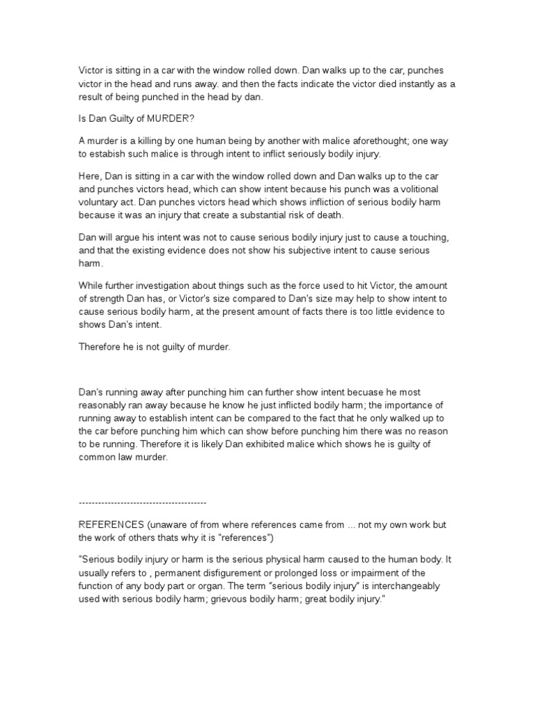 Murder IRAC minihypo | Intention (Criminal Law) | Murder