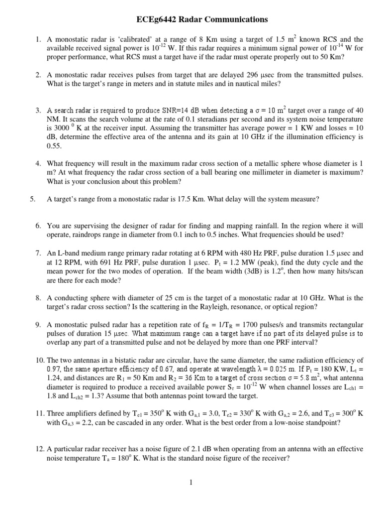 Radar Questions | PDF | Signal To Noise Ratio | Radar