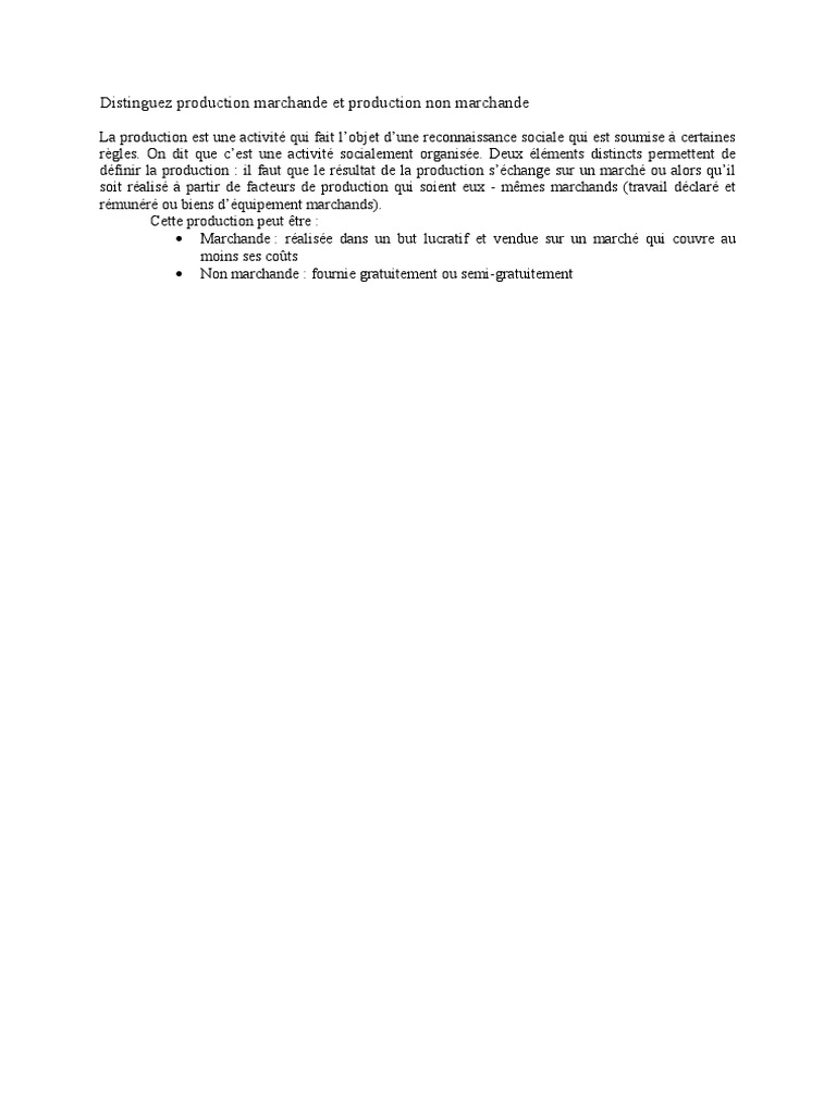 EC1 - Distinguez Production Marchande Et Production Non Marchande | PDF ...
