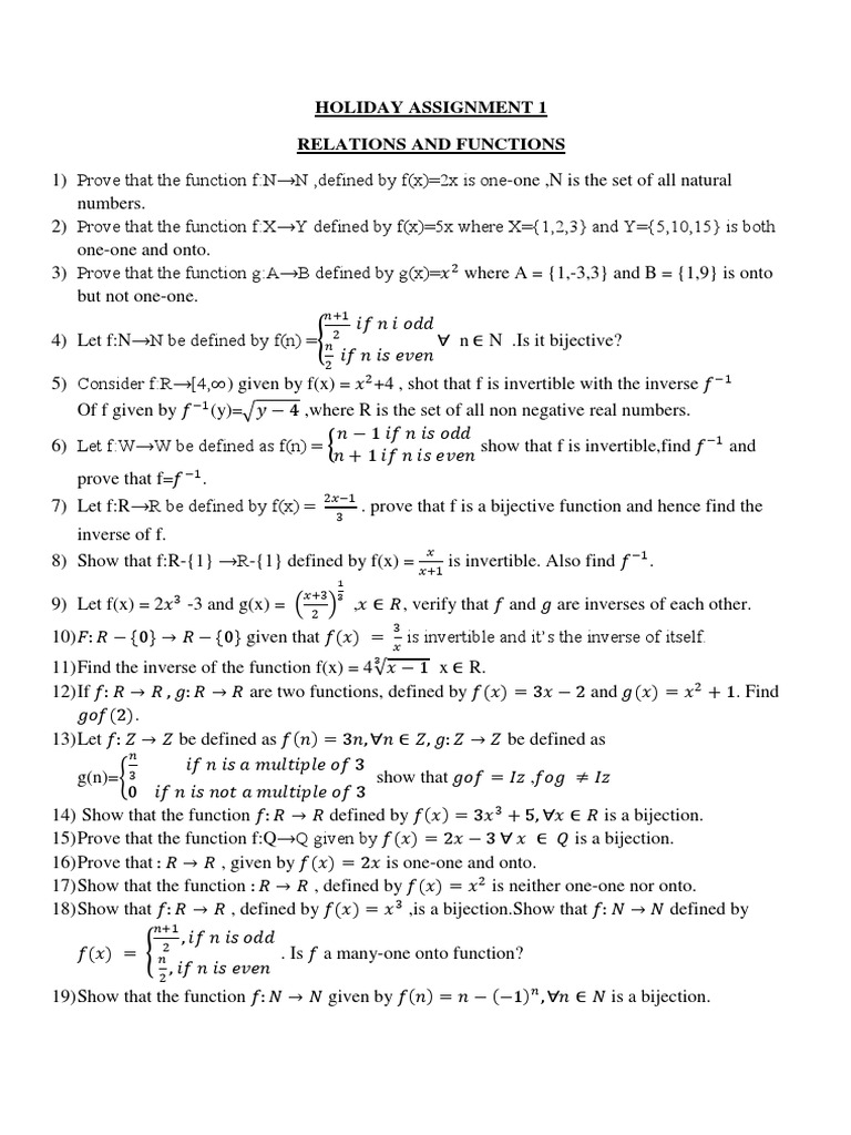 Holiday Assignment 1 Relations And Functions Pdf Trigonometric Functions Functions And