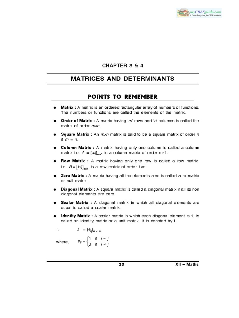 Class 12 Matrices and Determinants Worksheet | PDF | Matrix ...