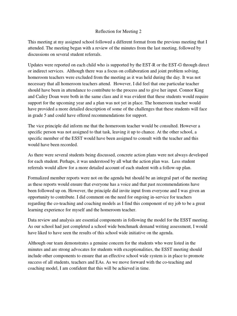 Reflection For Meeting 2 | PDF | Teachers | Educational Assessment