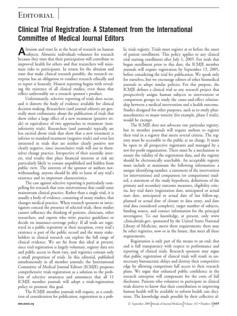 Clinical Trial Registration | PDF | Clinical Trial | Medicine