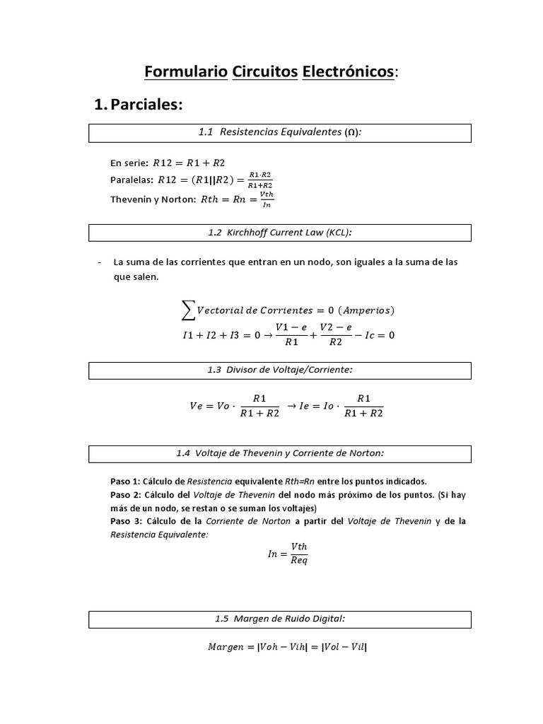 Formulario Circuitos Electronicos.3 | PDF | Condensador | Resistencia Eléctrica y Conductancia