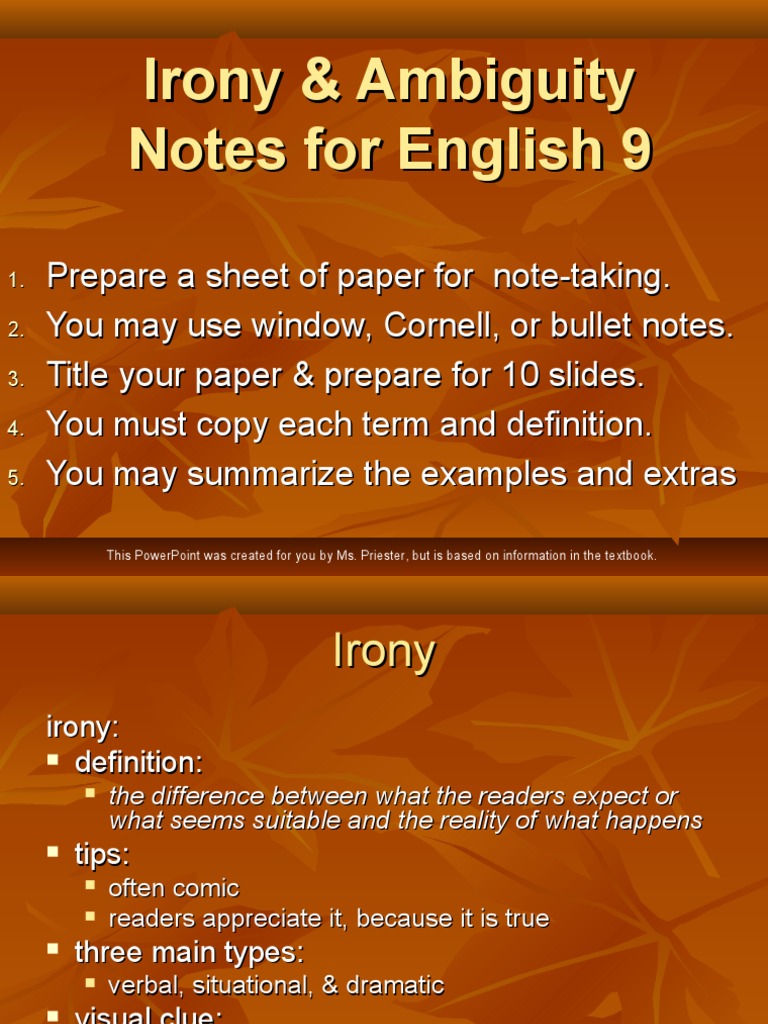 SPAENG - Irony and Ambiguity Notes 9 | PDF | Irony | Ambiguity