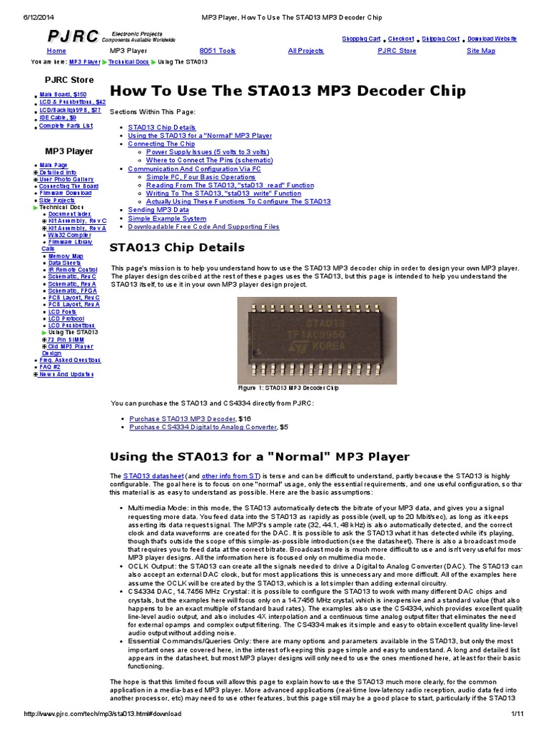 MP3 Player, How To Use The STA013 MP3 Decoder Chip | PDF | Mp3 ...