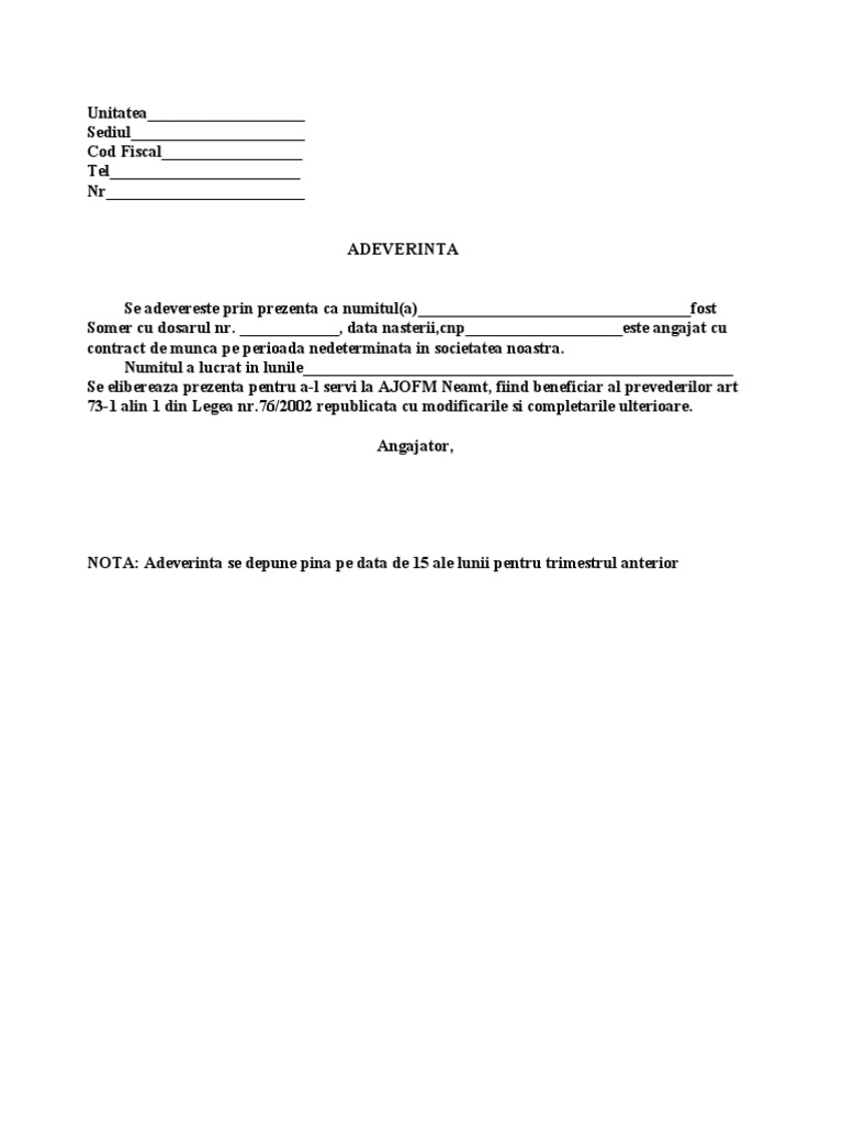 Adeverinta AJOFM | PDF