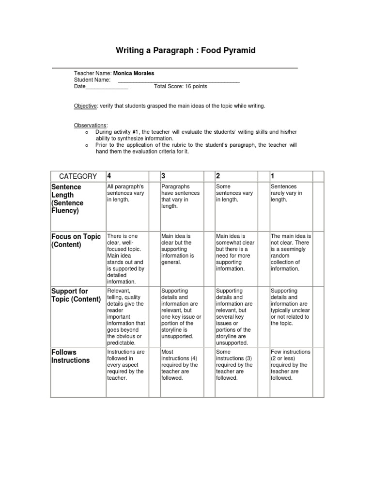 Food Pyramid Rubric | PDF