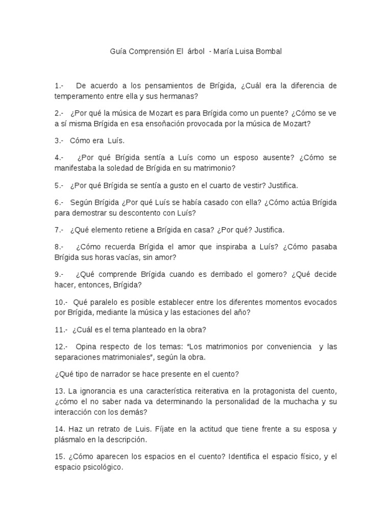 Guía de Comprensión: El Árbol de Bombal | PDF | Ficción general