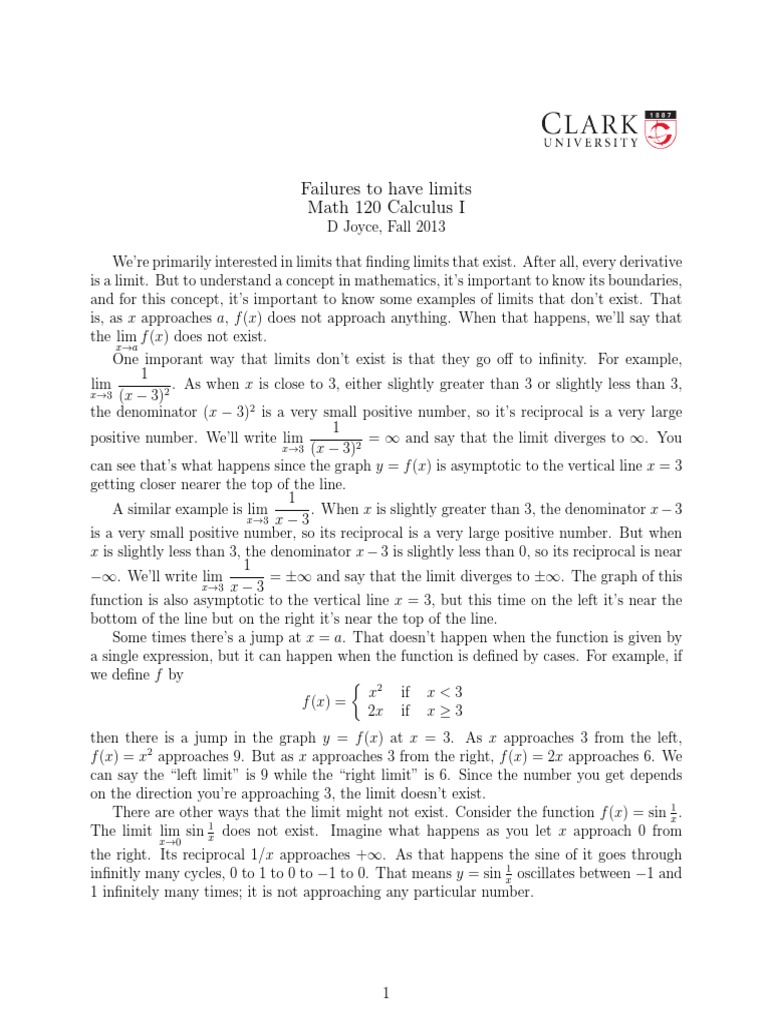 Failures To Have Limits Math 120 Calculus I | PDF | Sine | Function ...